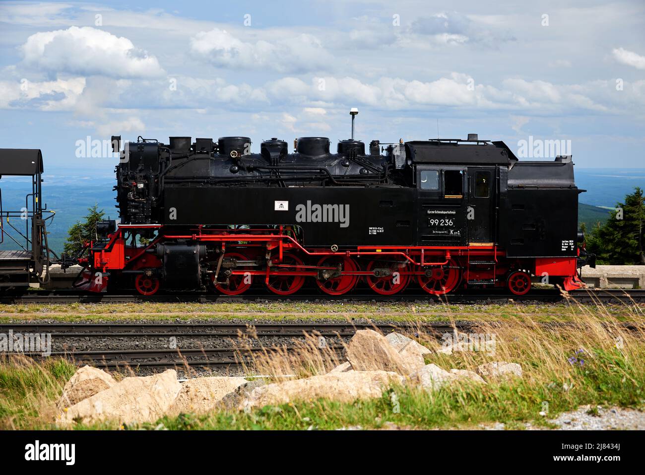 old steam engine train Brockenbahn at station in Harz national park ...