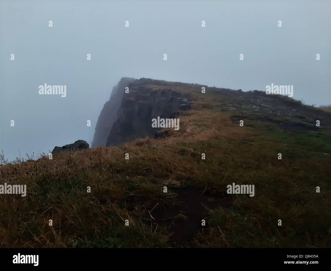 Foggy view from the top of the cliffs (Arthur's Seat, Edinburgh ...
