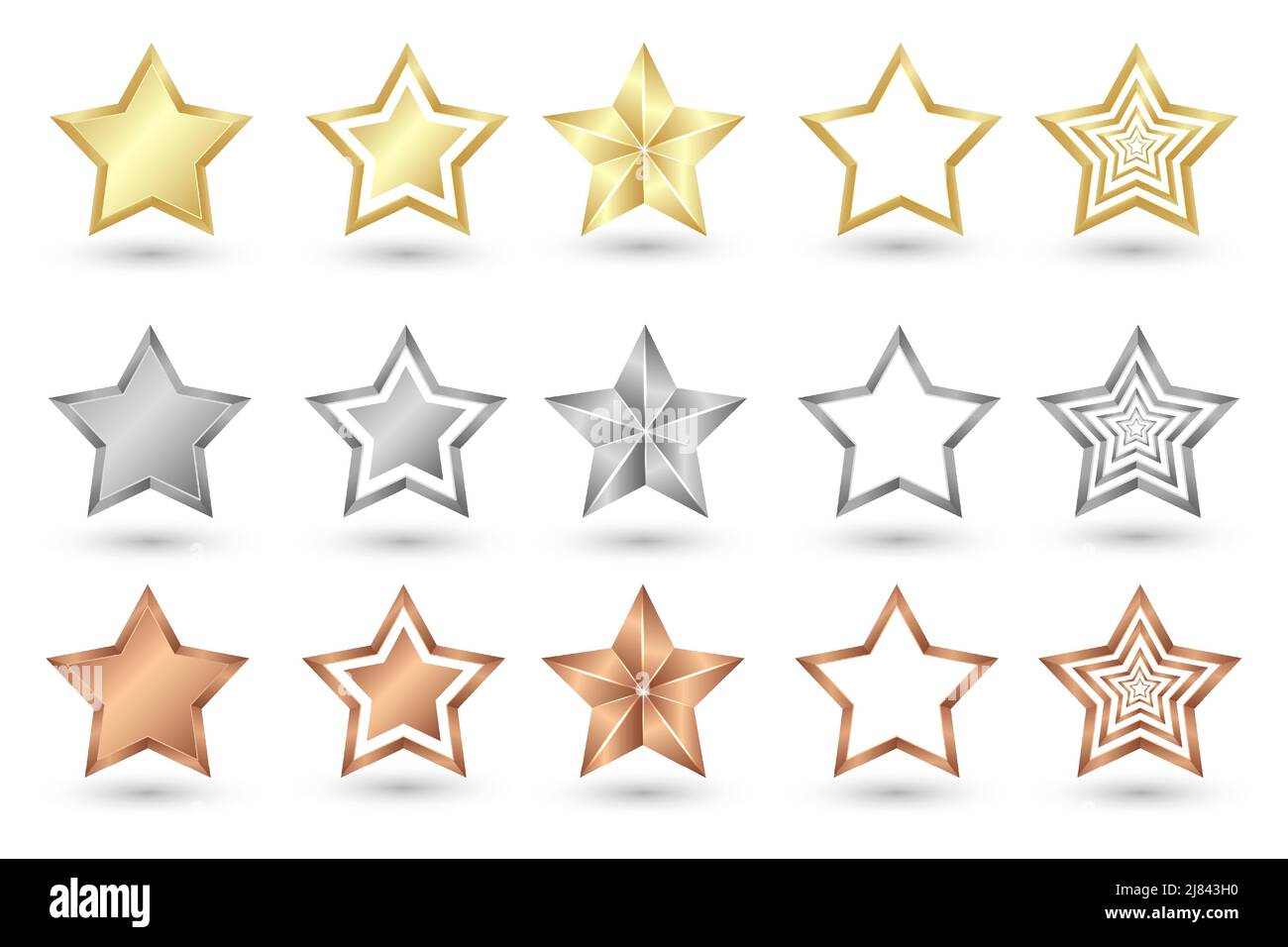 Gold Silver and Bronze star. Realistic stars. Star icon set vector ...