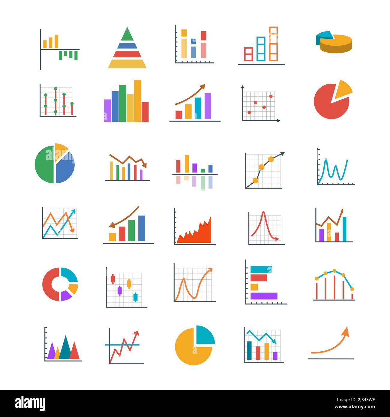 Colorful business graphs and charts icons. Financial chart ...