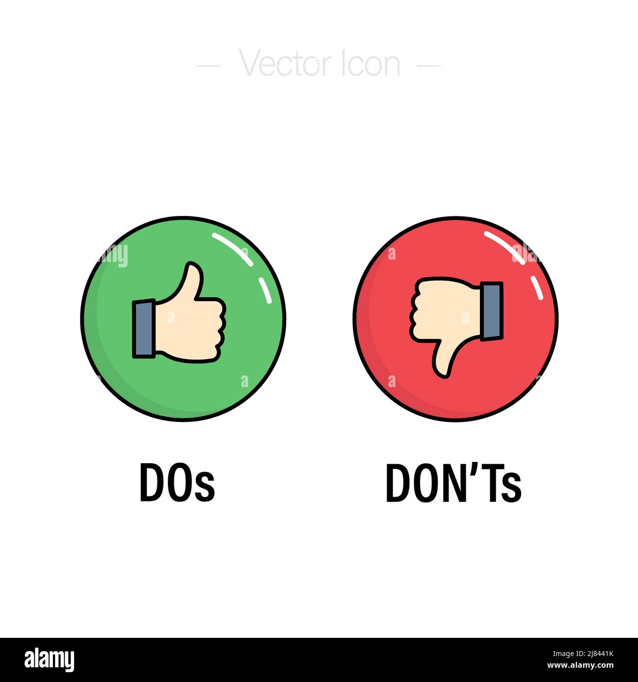 Do's and don'ts sign icon. Like, unlike symbol. Editable isolated ...