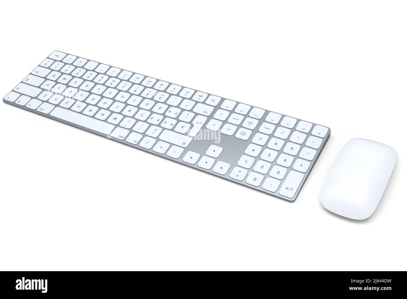 Modern aluminum computer keyboard with numpad and mouse isolated on ...