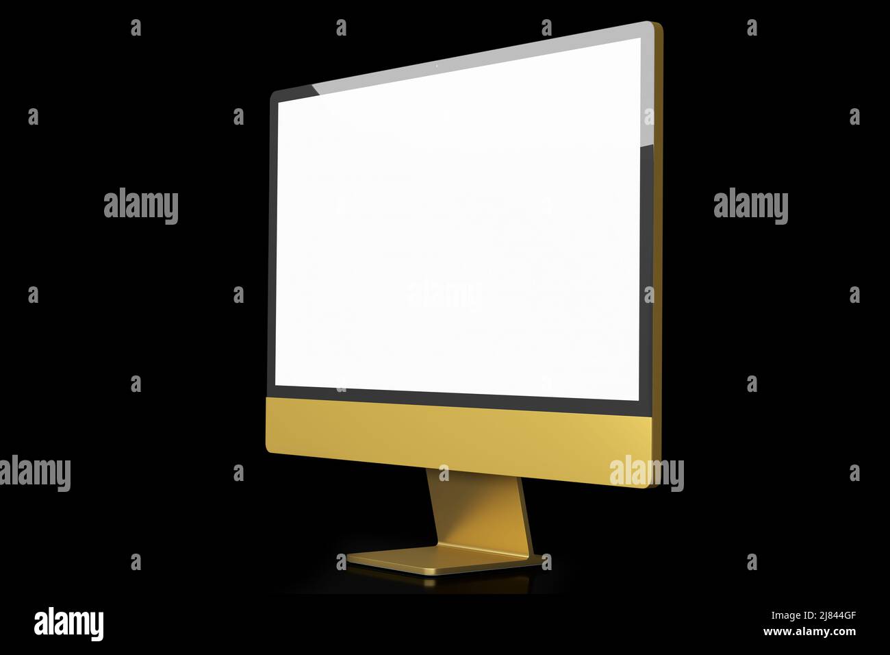Realistic Yellow Computer Screen Display Isolated On Black Background 3d Rendering Of Gold