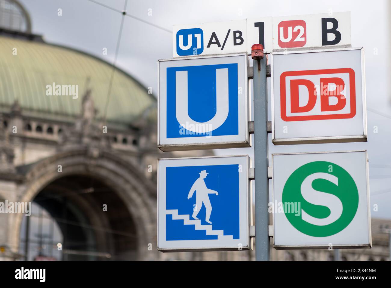 Nuremberg, Germany. 05th May, 2022. Signs for U-Bahn, Deutsche Bahn and ...