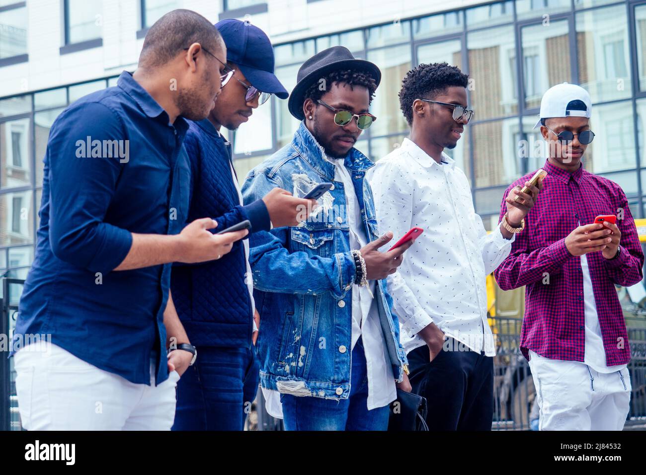 Group of many friends laughing out loud outdoor, sharing good and ...