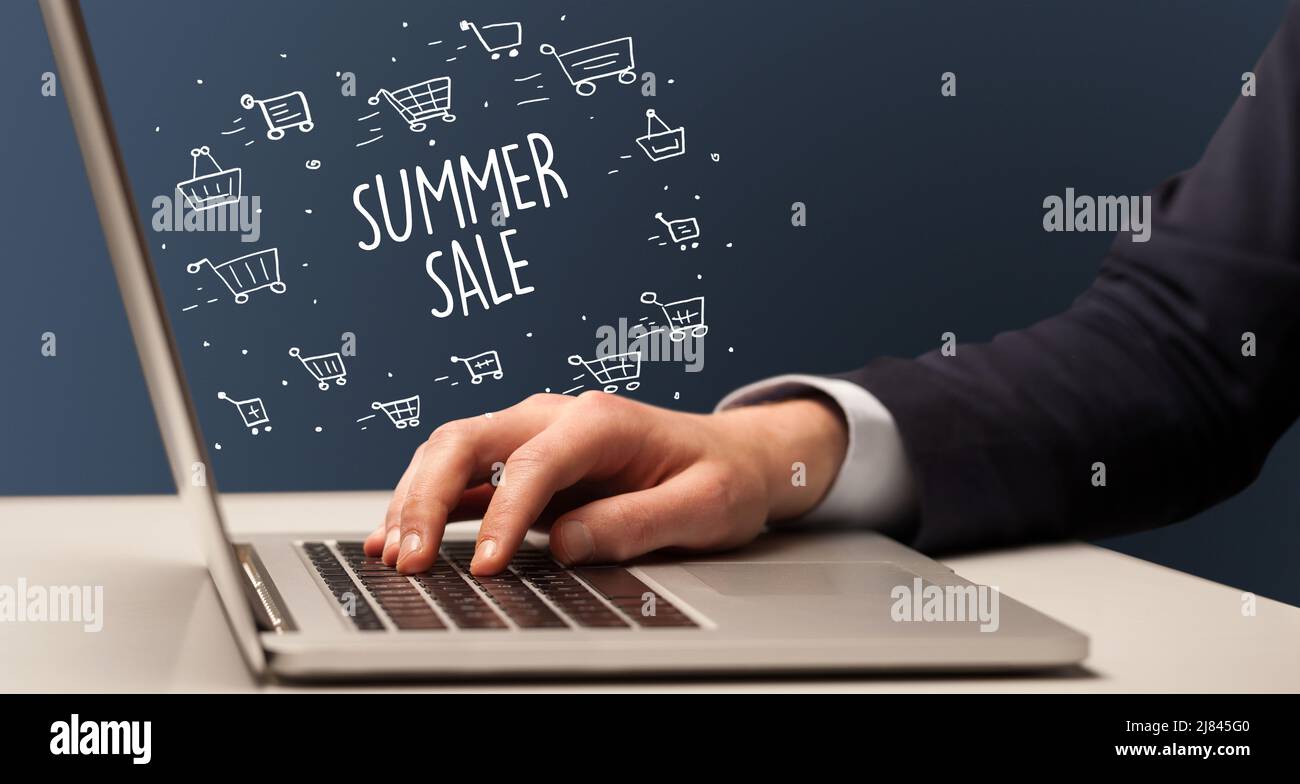 Businessman working on laptop, e-commerce concept Stock Photo - Alamy
