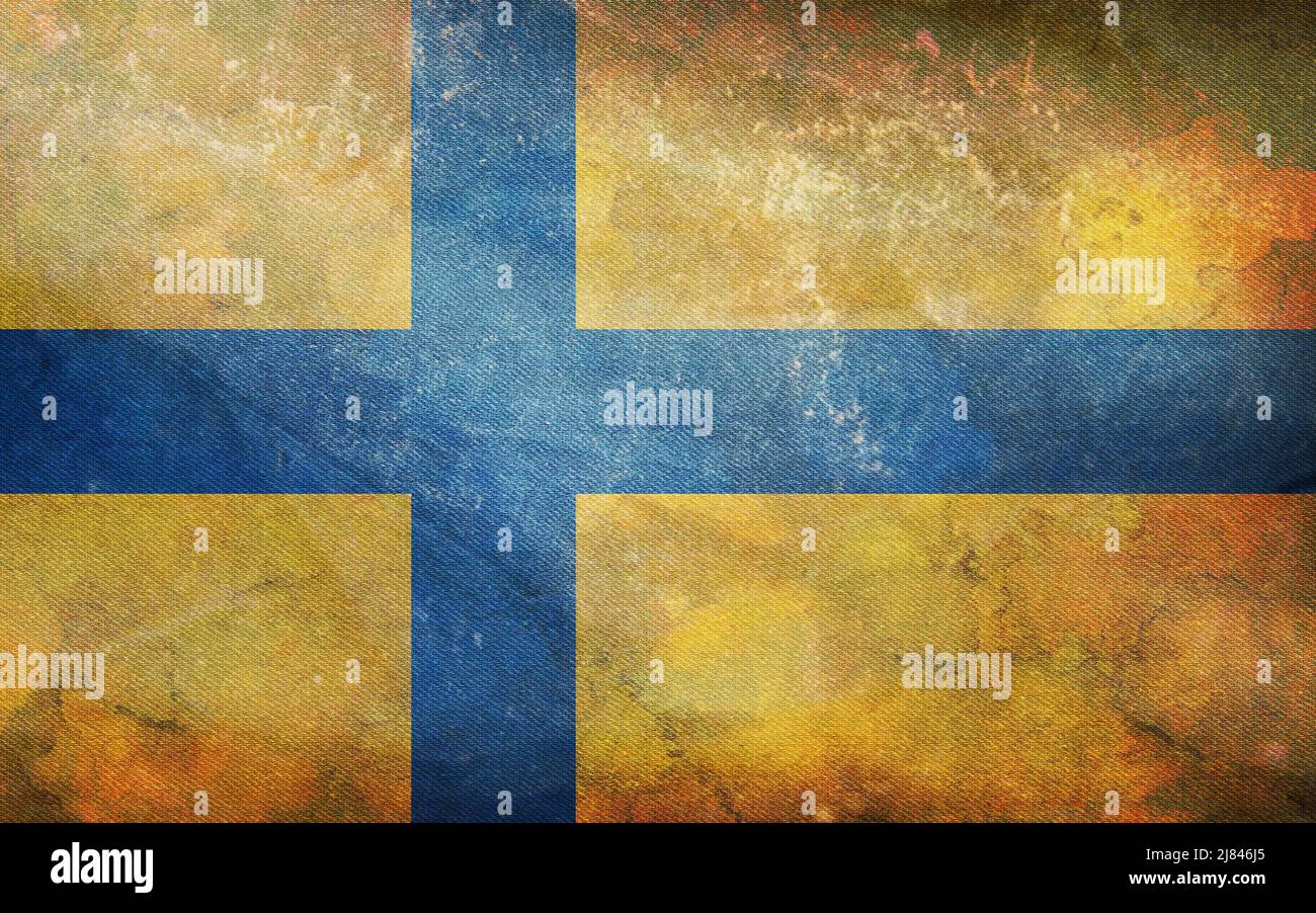 Top view of retro flag Ostergotland, Sweden with grunge texture ...