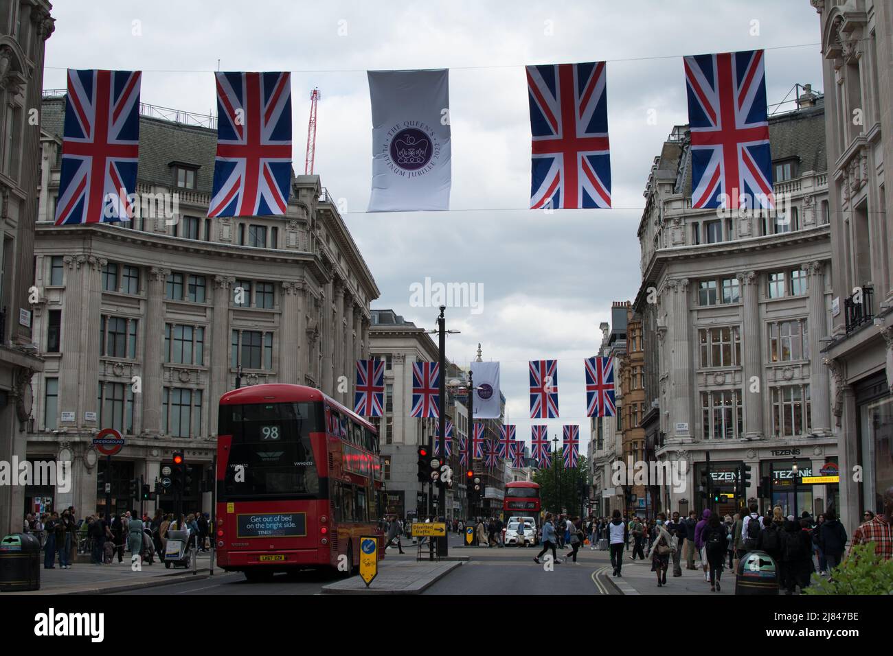Oxford Street, London, UK 12/05/2022, Union jack and Flags for The ...