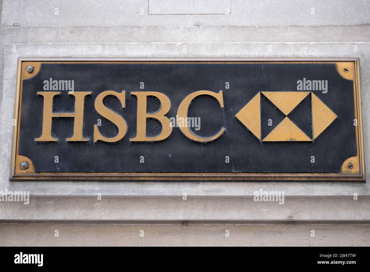 A shop sign of HSBC Bank, on May 07, 2022 in New-York City, USA. Photo ...
