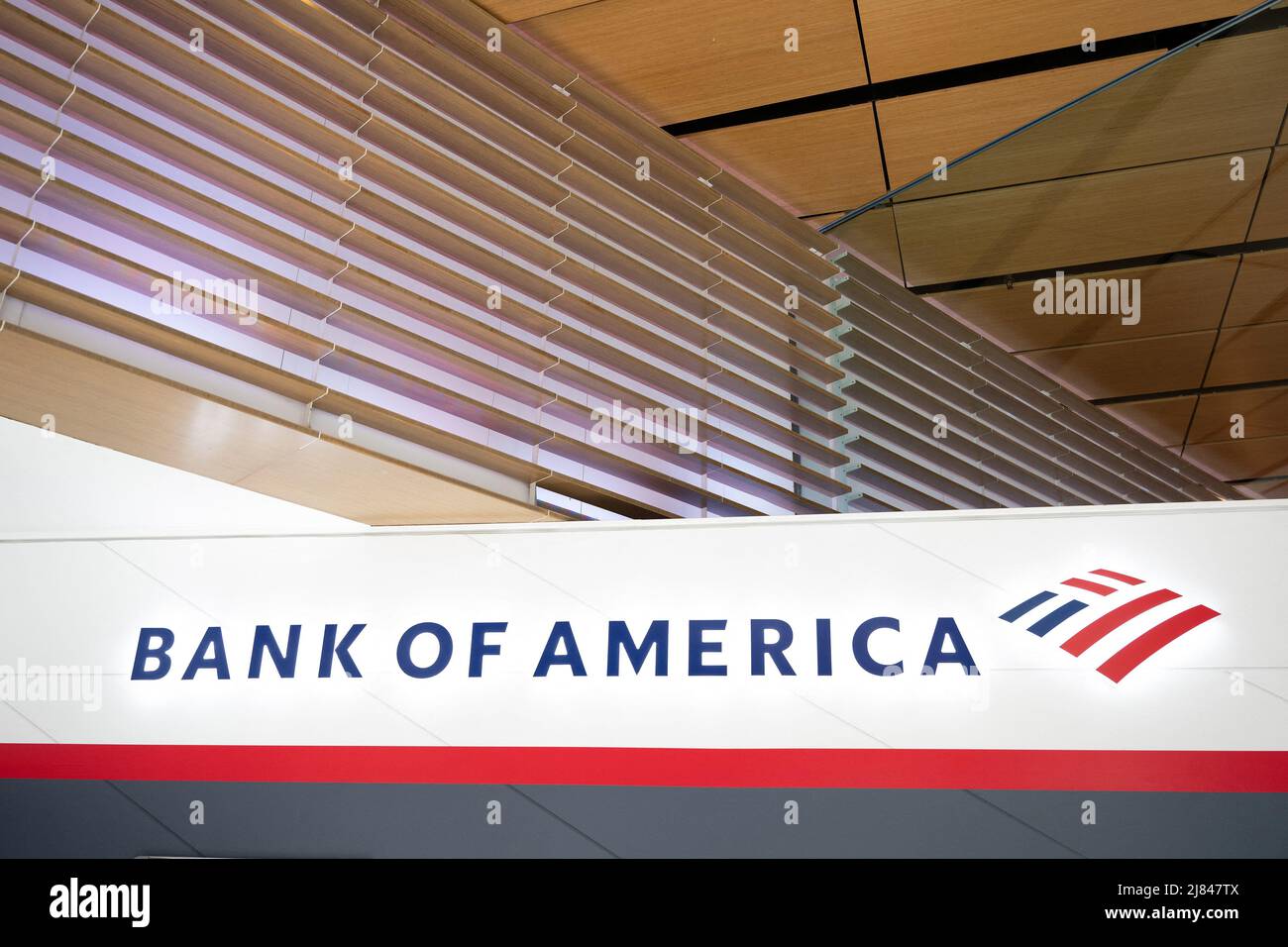 A shop sign of Bank of America, on May 07, 2022 in New-York City, USA ...