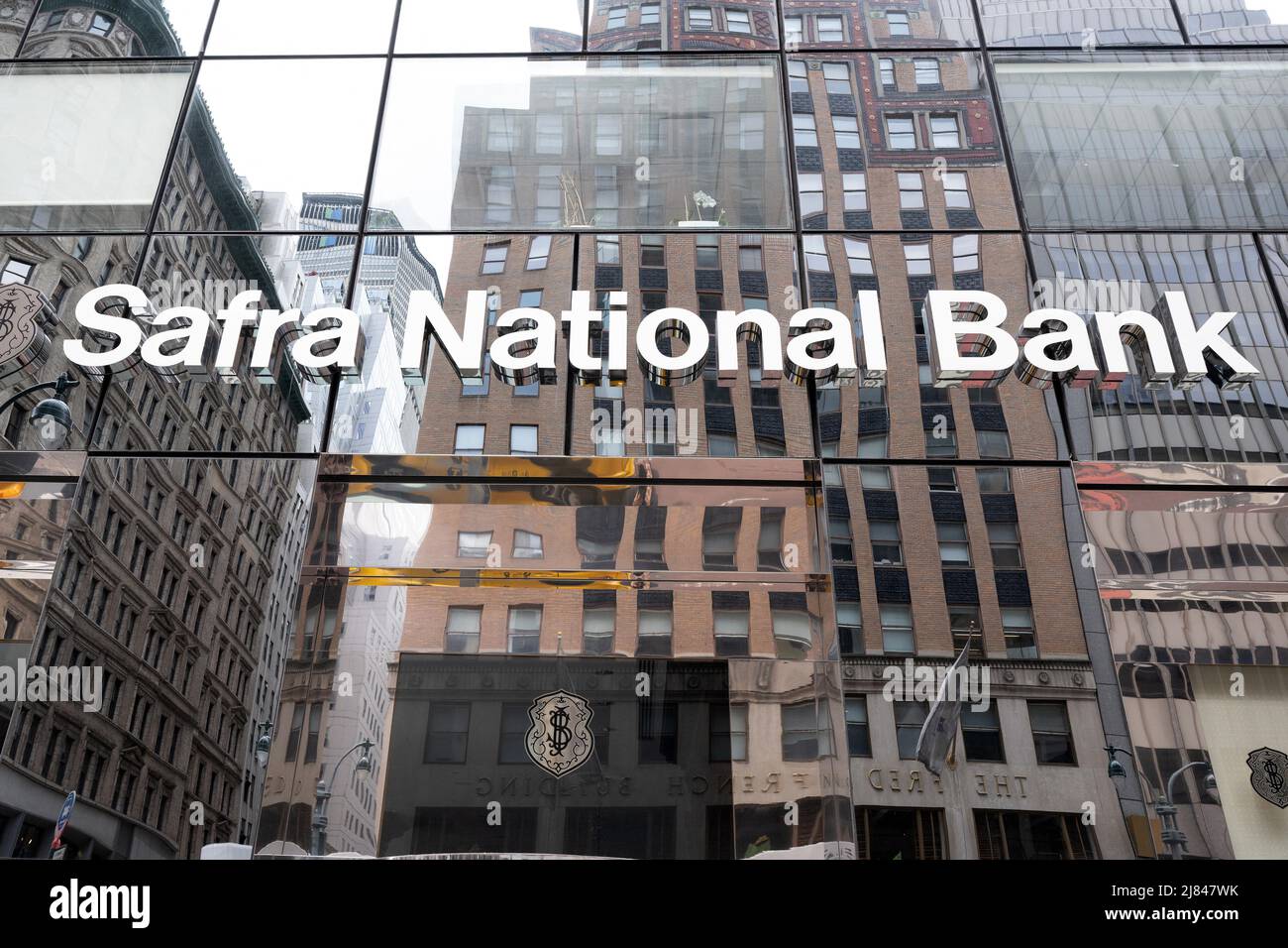 A shop sign of Safra National Bank, on May 07, 2022 in New-York City ...