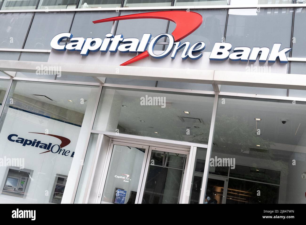 A shop sign of Capital One Bank, on May 07, 2022 in New-York City, USA ...