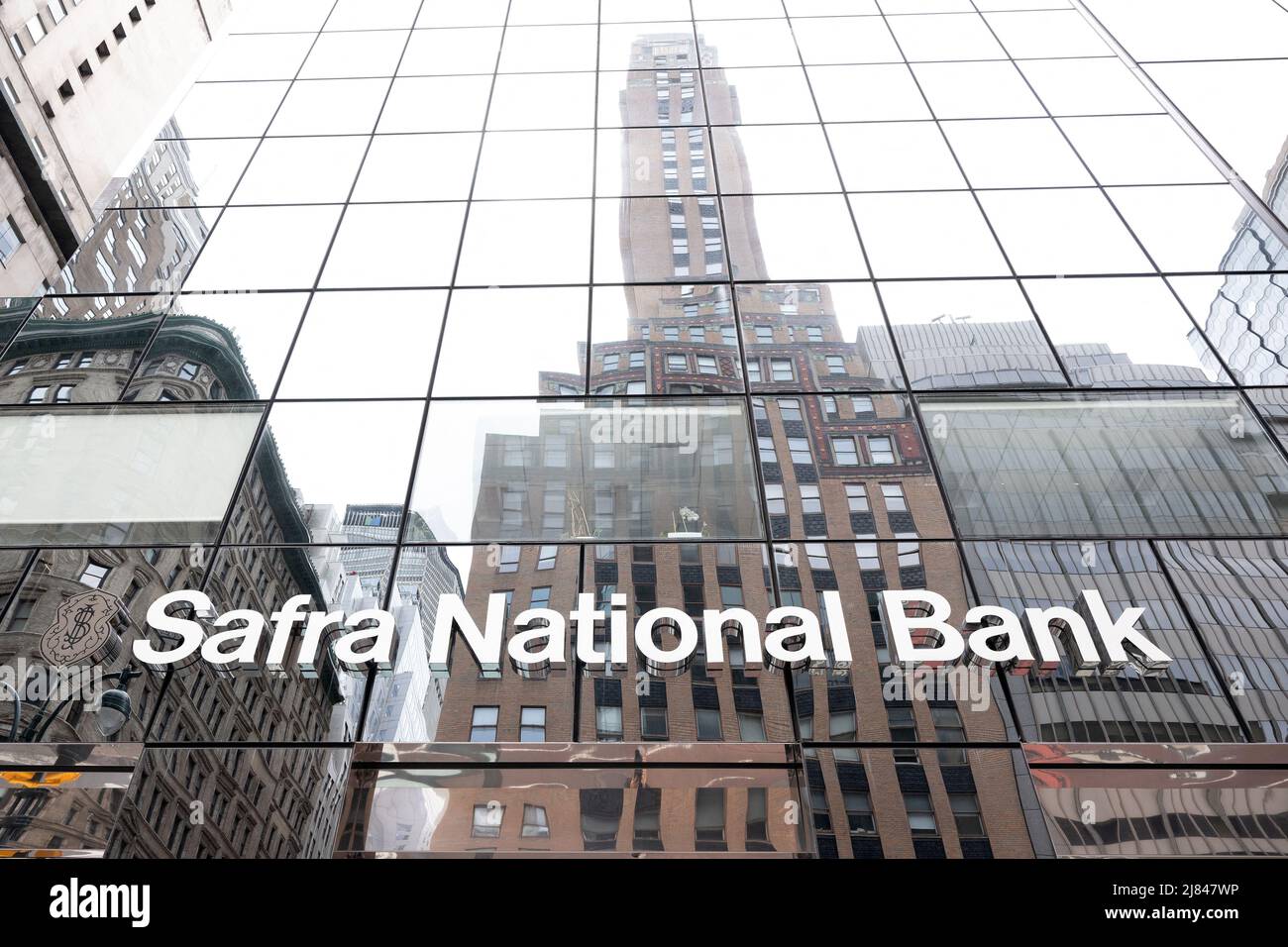 A shop sign of Safra National Bank, on May 07, 2022 in New-York City ...