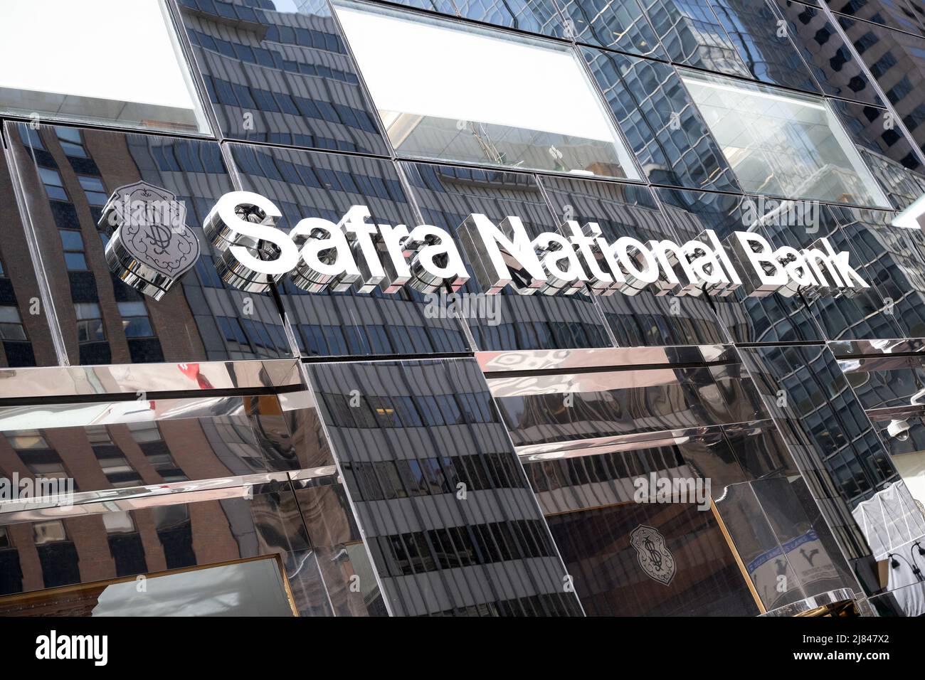 A shop sign of Safra National Bank, on May 07, 2022 in New-York City ...