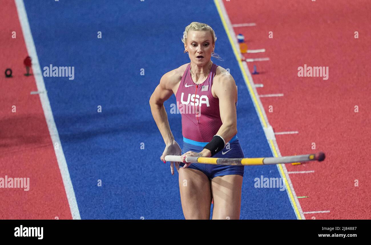 Katie Nageotte jumping at the 2022 Belgrade Indoor World Championships ...