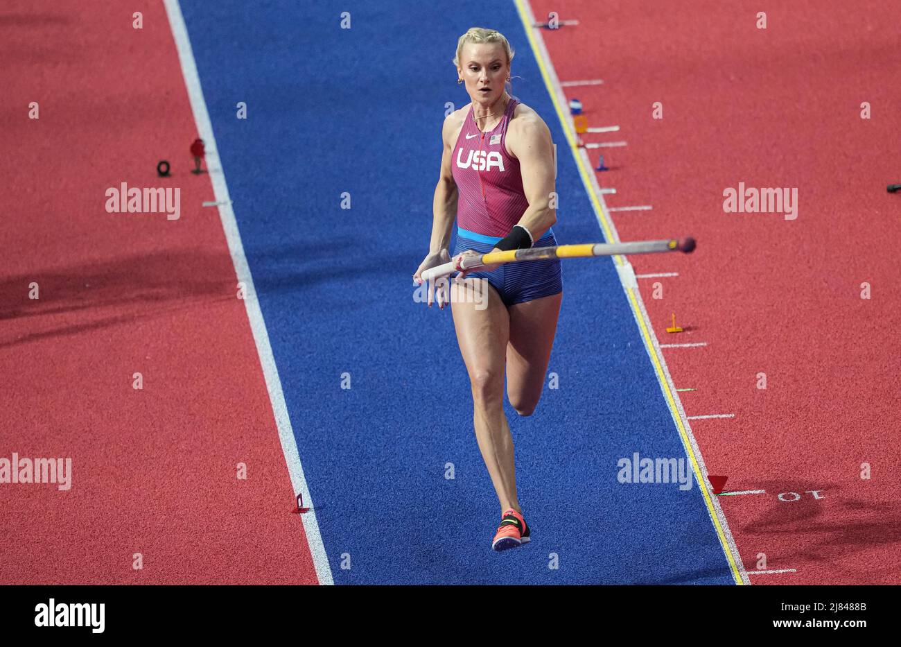 Katie Nageotte jumping at the 2022 Belgrade Indoor World Championships ...