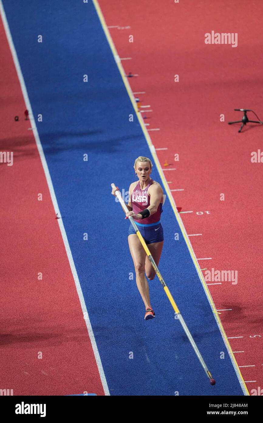 Katie Nageotte jumping at the 2022 Belgrade Indoor World Championships ...