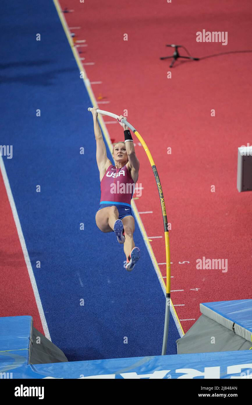 Katie Nageotte jumping at the 2022 Belgrade Indoor World Championships ...