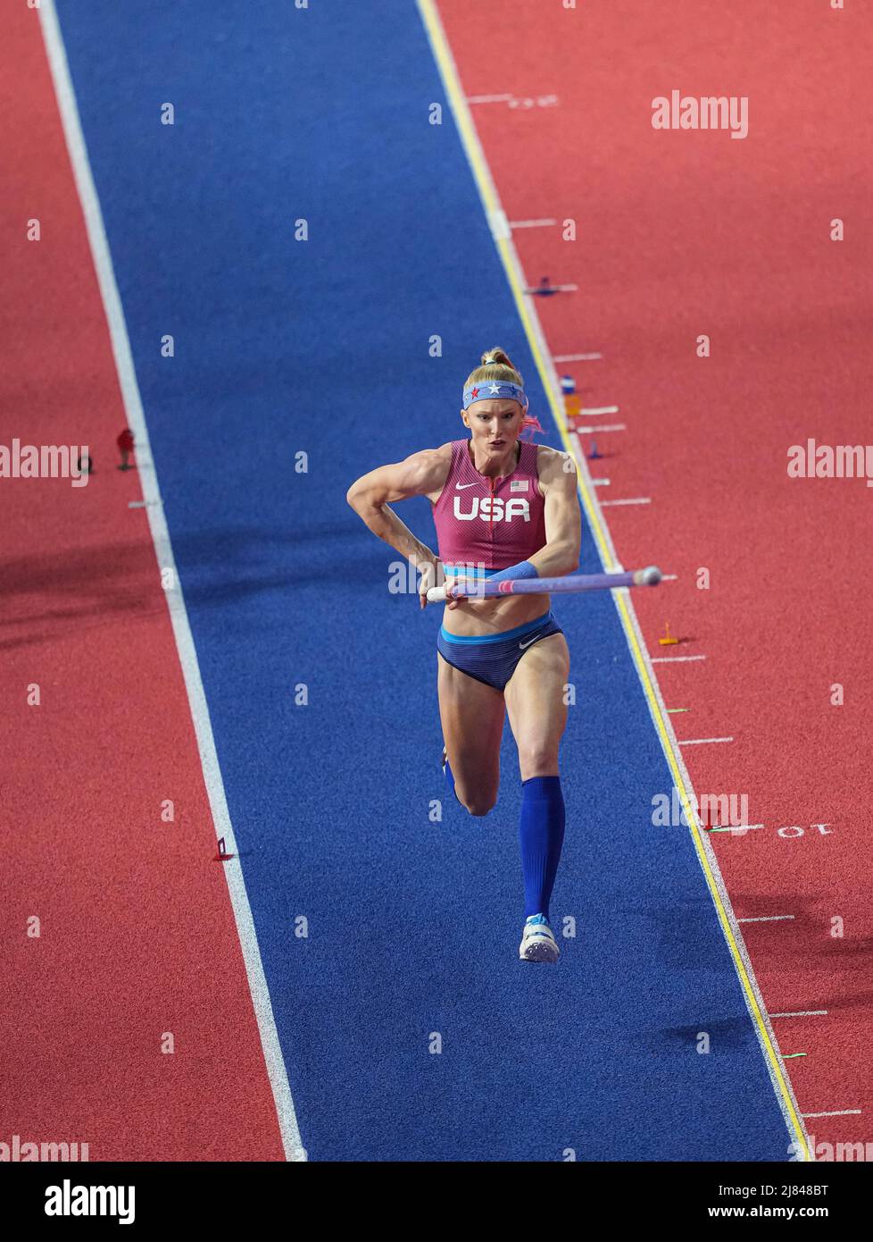 Sandi Morris jumping at the 2022 Belgrade Indoor World Championships in ...