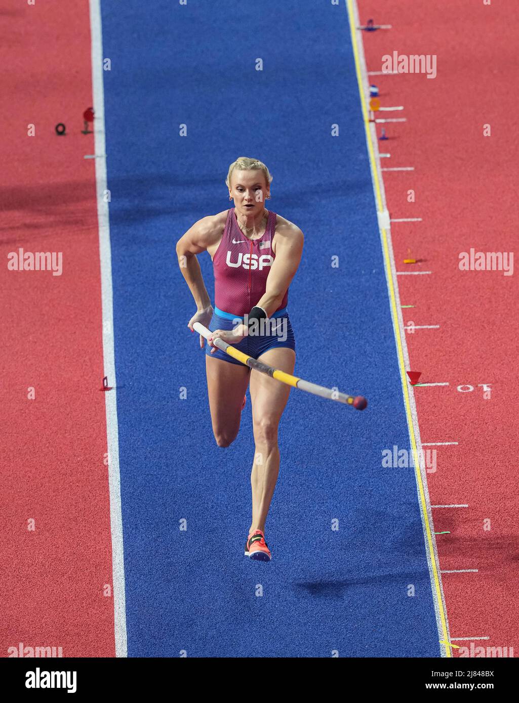 Katie Nageotte jumping at the 2022 Belgrade Indoor World Championships ...
