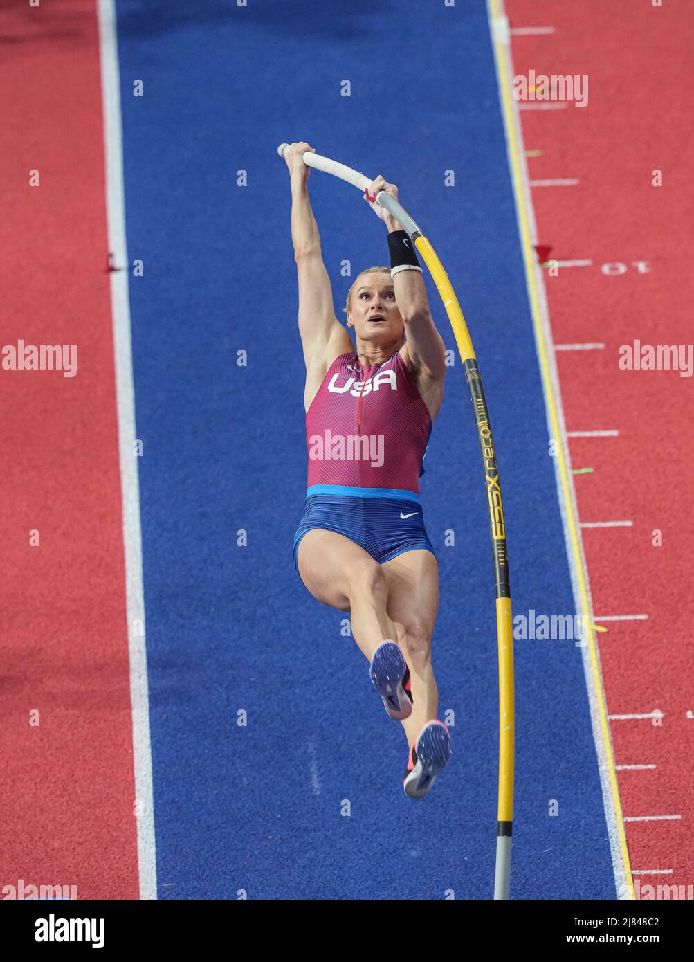 Katie Nageotte jumping at the 2022 Belgrade Indoor World Championships ...