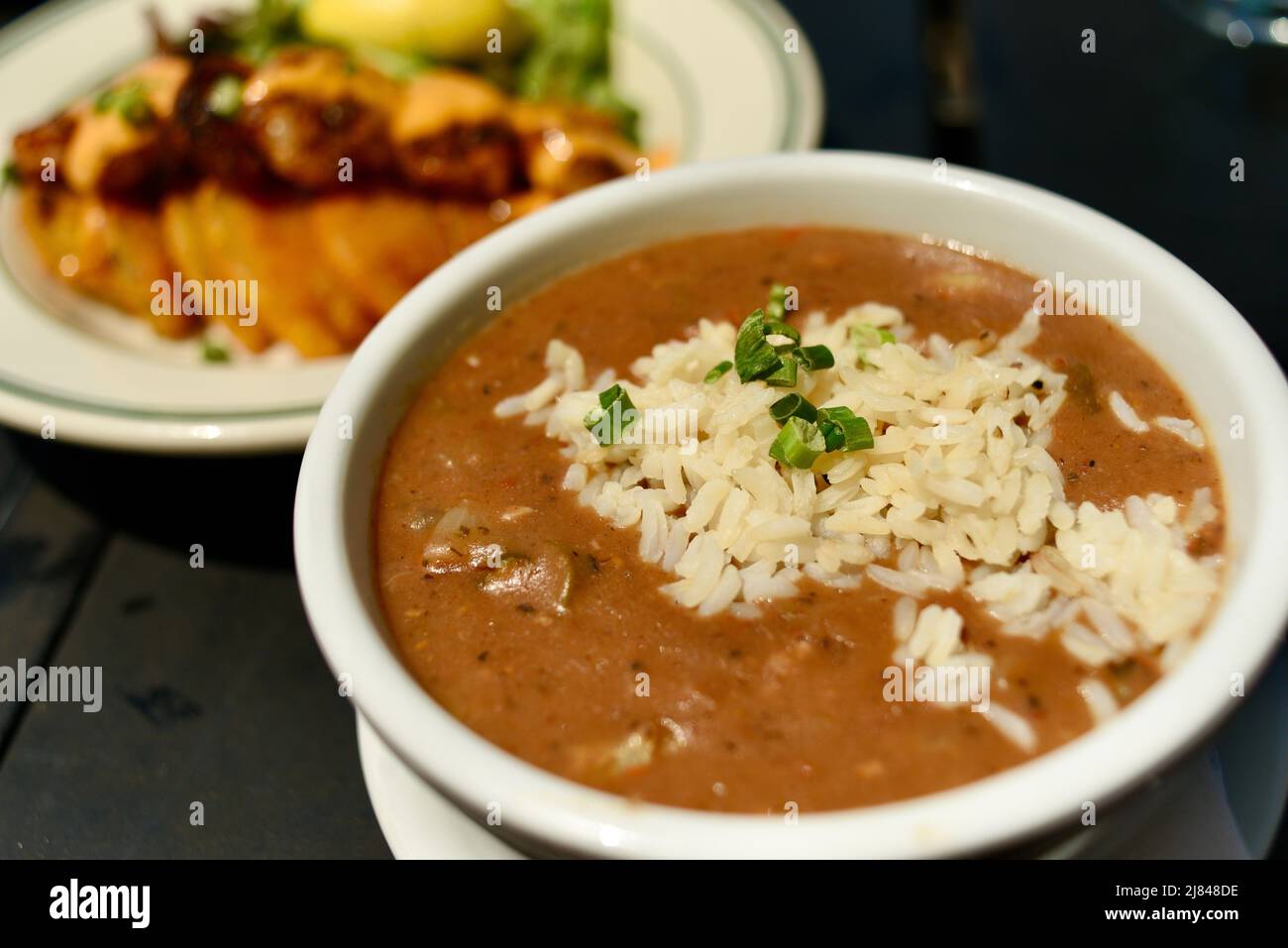 Hearty, spicy seafood gumbo with gulf shrimp and crawfish at Ginny Lane ...