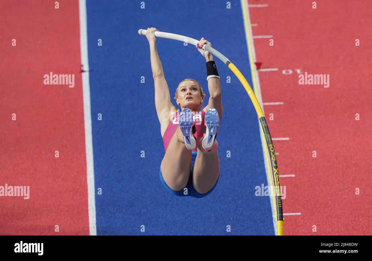 Katie Nageotte jumping at the 2022 Belgrade Indoor World Championships ...