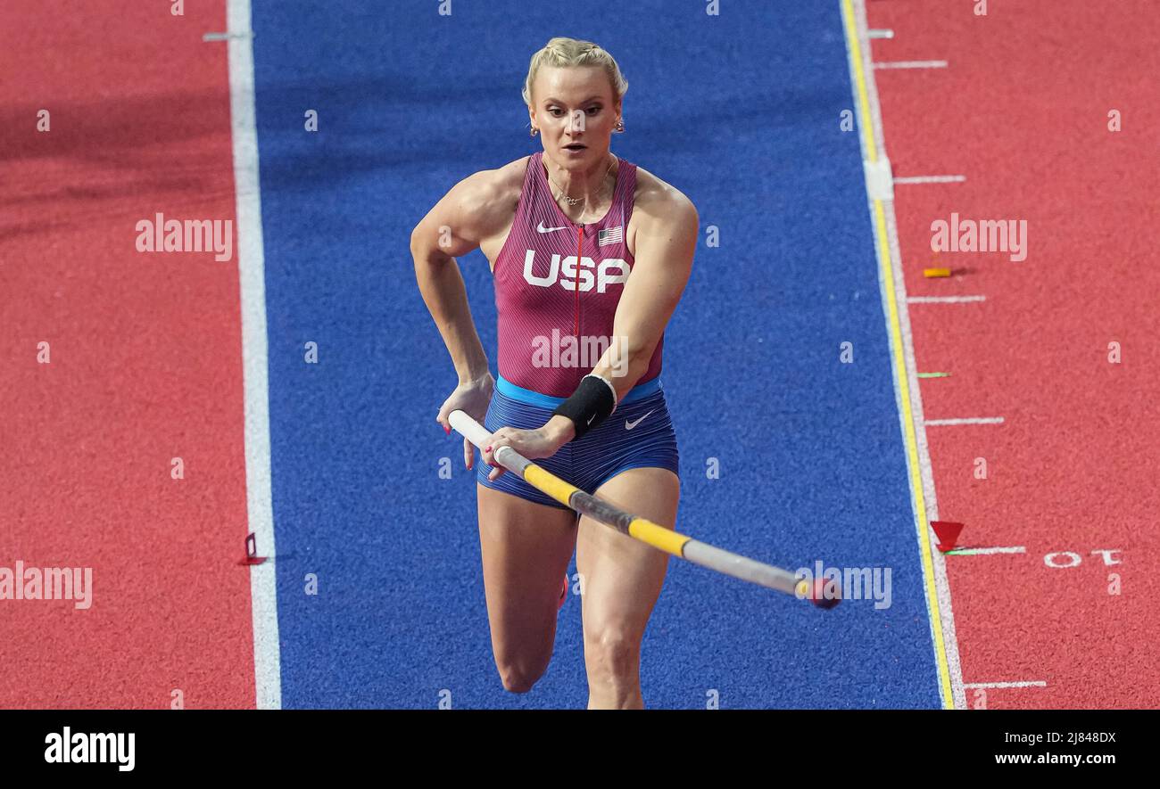 Katie Nageotte jumping at the 2022 Belgrade Indoor World Championships ...