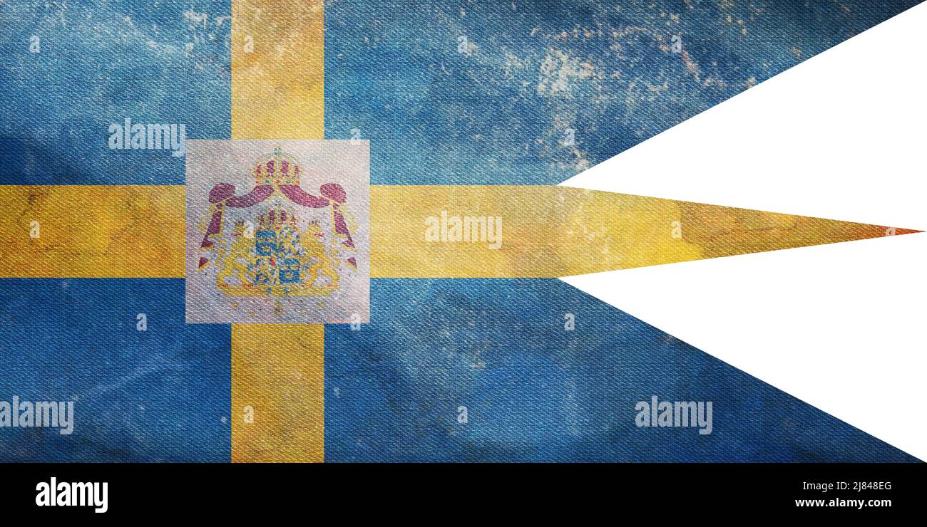 Top view of retro flag Royal standard of Sweden, Sweden with grunge ...