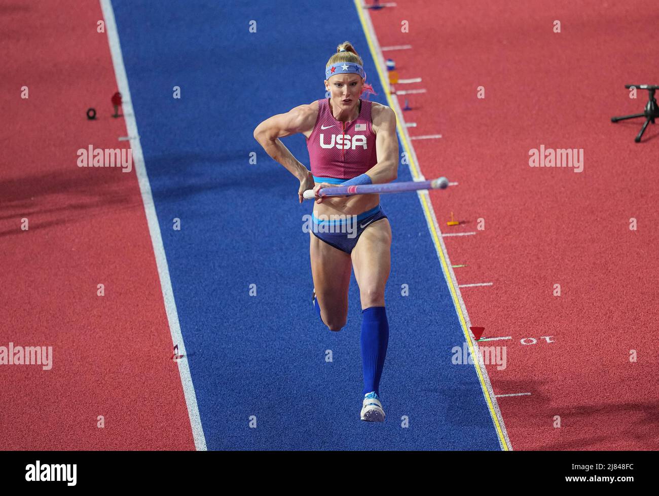 Sandi Morris jumping at the 2022 Belgrade Indoor World Championships in ...