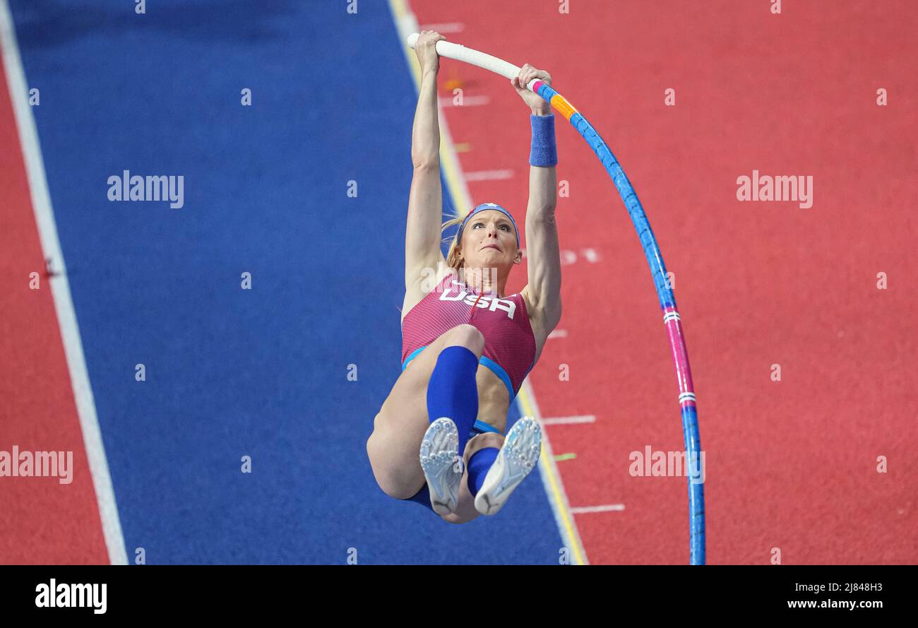 Sandi Morris jumping at the 2022 Belgrade Indoor World Championships in ...