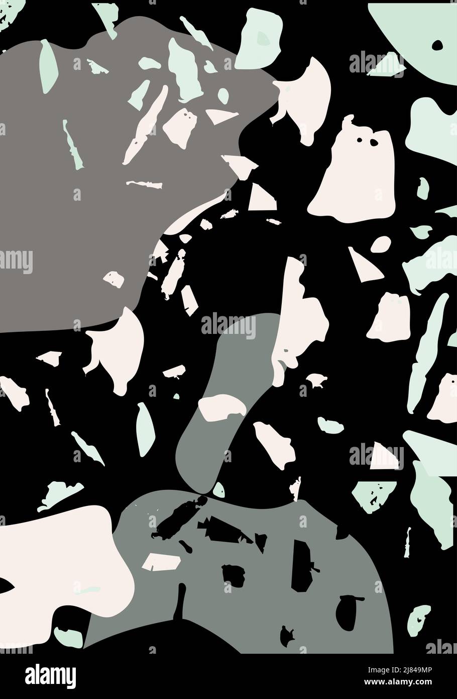 Terrazzo modern abstract template. Black, green and pink texture of ...