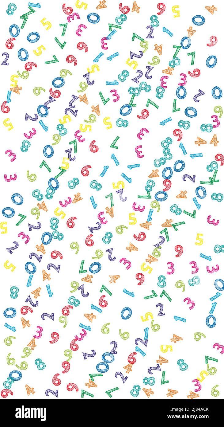 Falling colorful sketch numbers. Math study concept with flying digits ...
