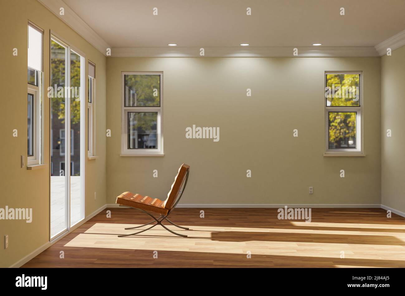 Empty Chair Sitting on the Floor Facing Glass Door in Empty Room of ...