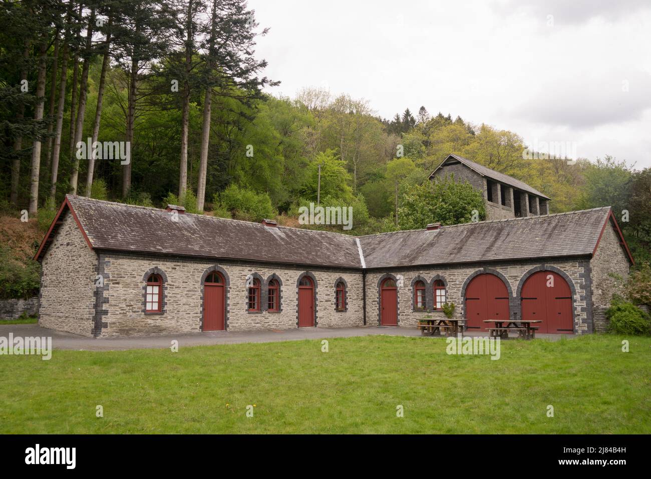 Old cottages in Hafod Uchtryd wooded and landscaped estate, in the ...