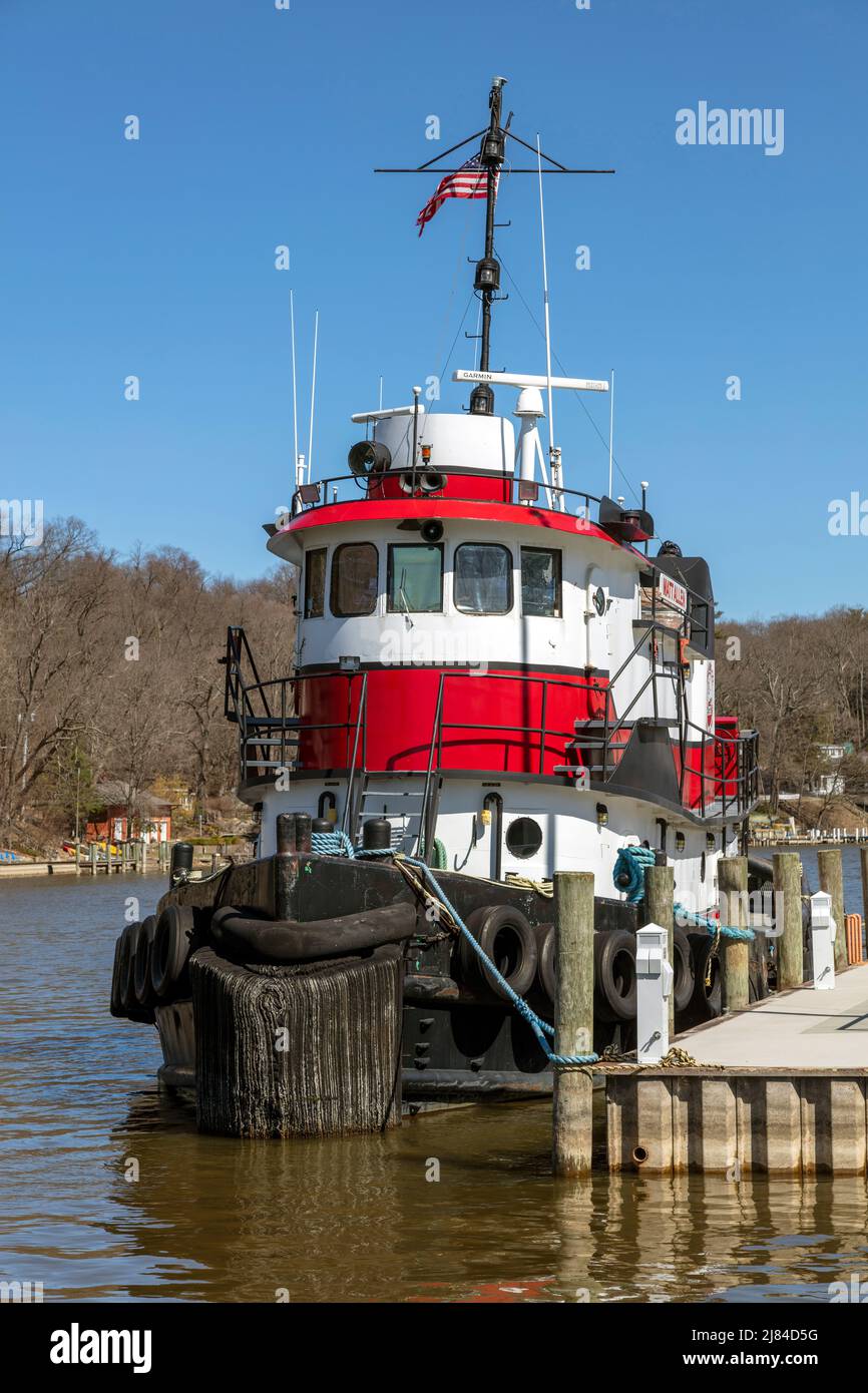 Tugboat, docked in harbor in Saugatuck, Michigan, USA, by James D ...