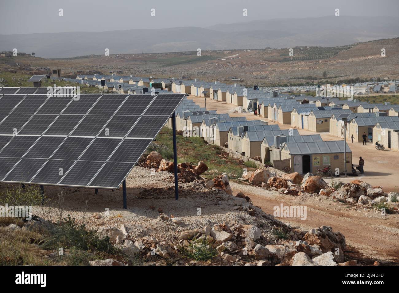 Solar panels of the solar power plant in The Kafr Gals camp of Maram ...