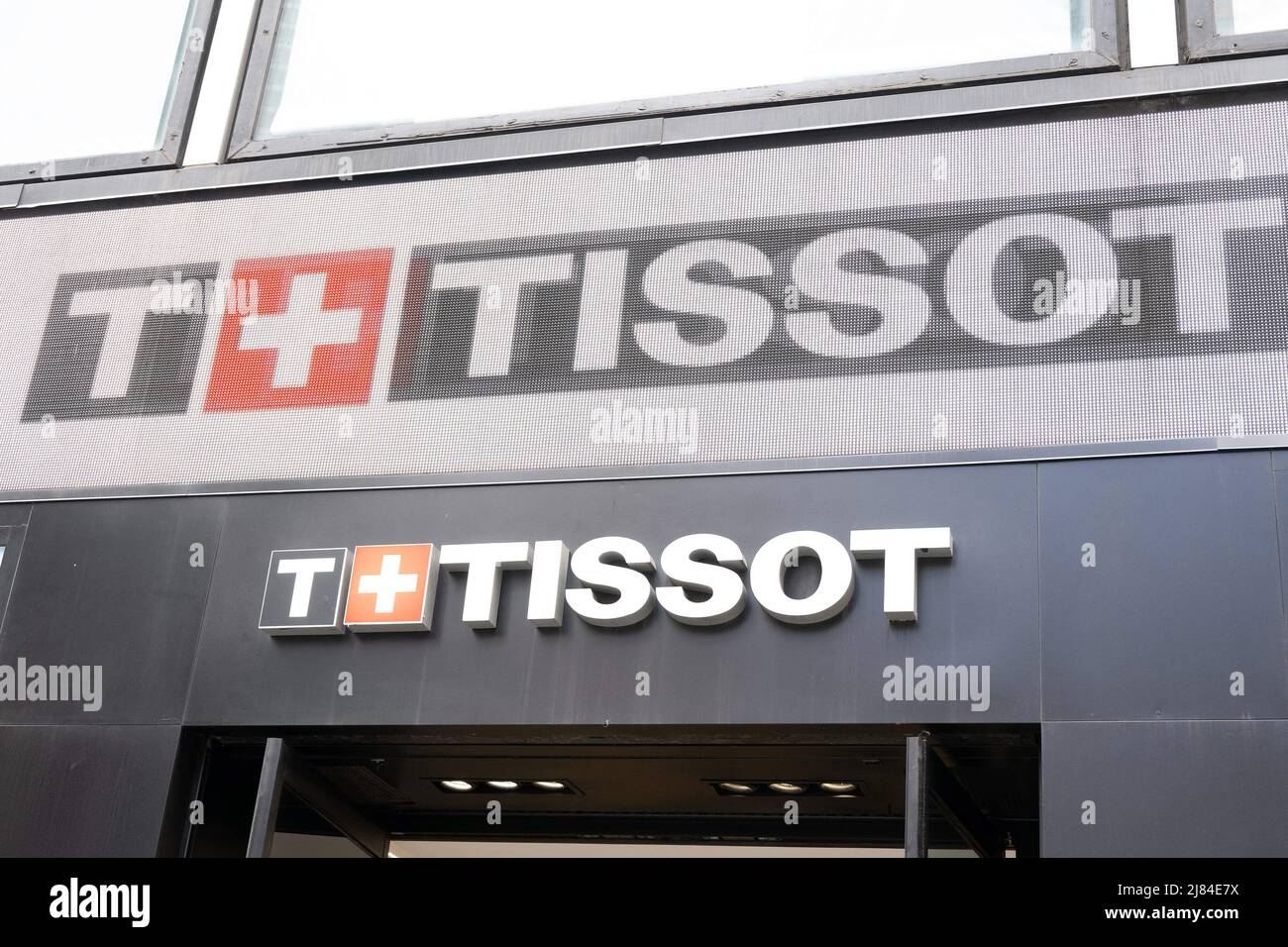 A shop sign of TISSOT, on May 07, 2022 in New-York City, USA. Photo by ...