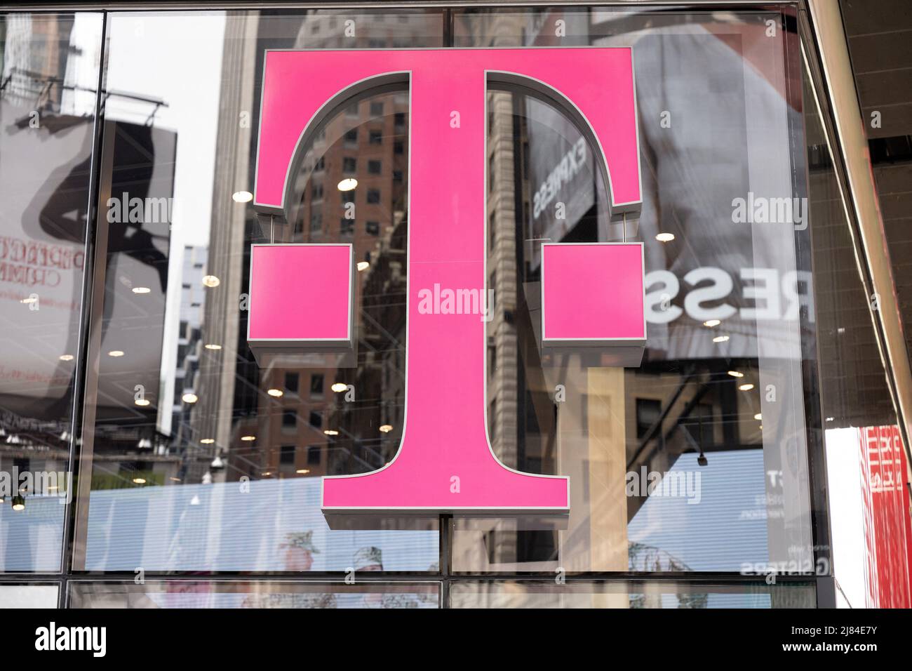 A shop sign of T MOBILE, on May 07, 2022 in New-York City, USA. Photo ...