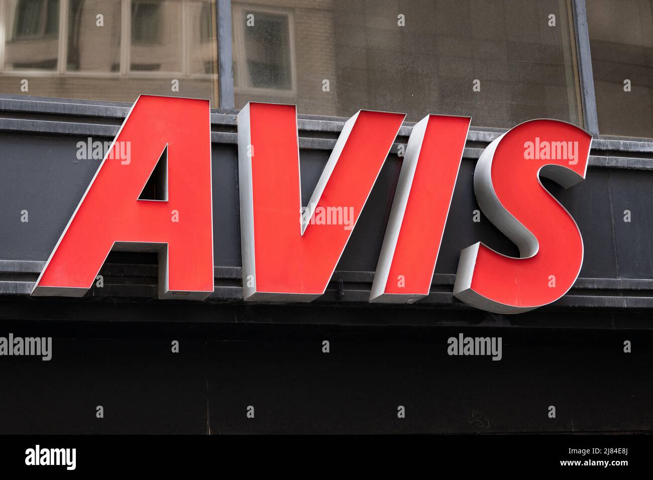 A shop sign of AVIS, on May 07, 2022 in New-York City, USA. Photo by ...