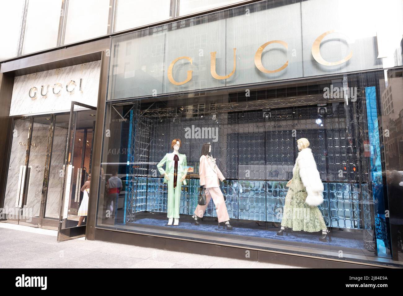 A shop sign of GUCCI, on May 07, 2022 in New-York City, USA. Photo by ...