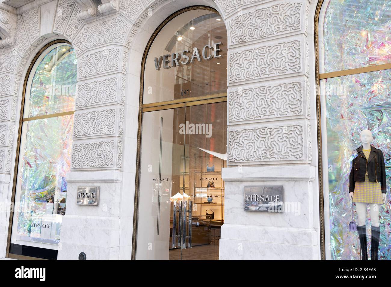 A shop sign of VERSACE, on May 07, 2022 in New-York City, USA. Photo by ...