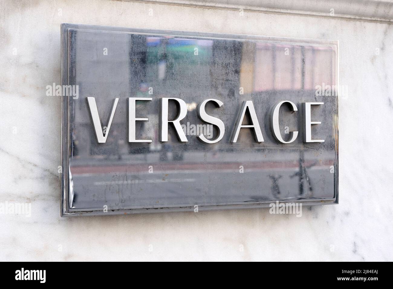 A shop sign of VERSACE, on May 07, 2022 in New-York City, USA. Photo by ...