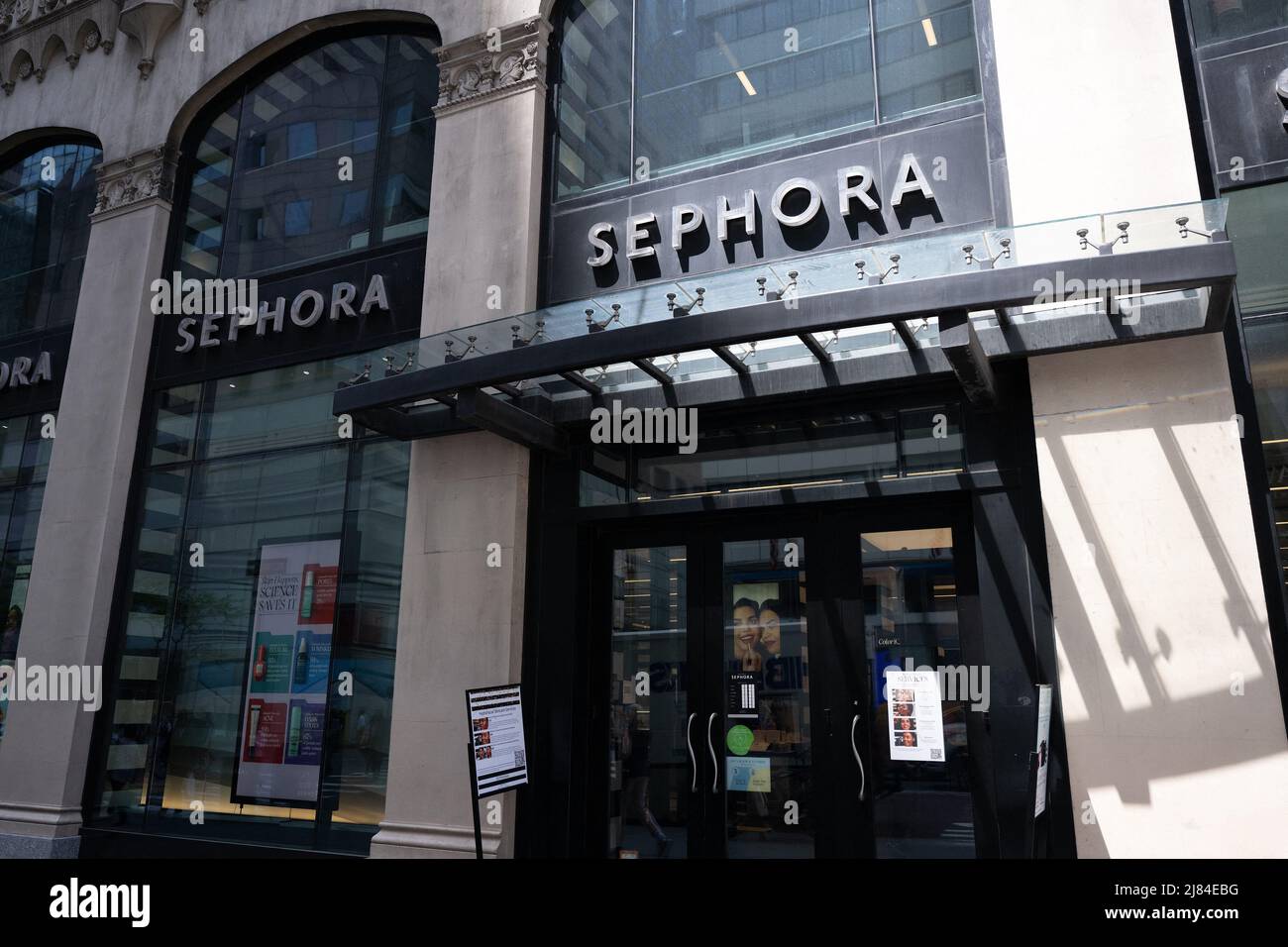 A shop sign of SEPHORA, on May 07, 2022 in New-York City, USA. Photo by ...