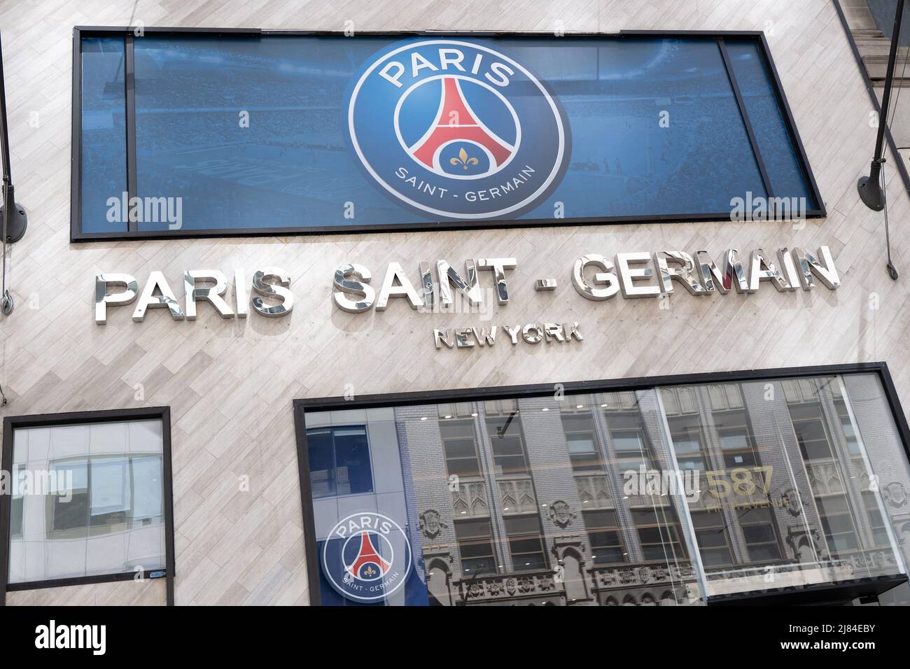 A shop sign of PARIS SAINT GERMAIN Store, on May 07, 2022 in New-York ...