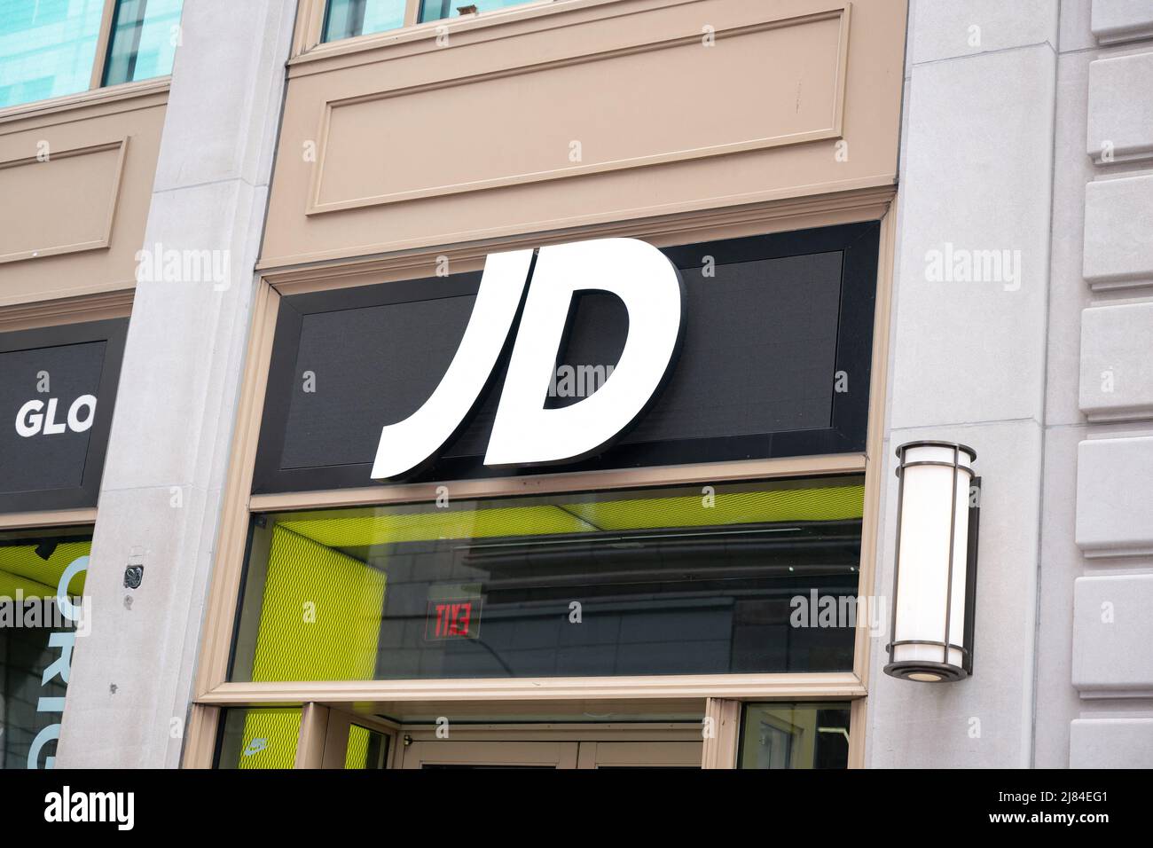 A shop sign of JD, on May 07, 2022 in New-York City, USA. Photo by ...