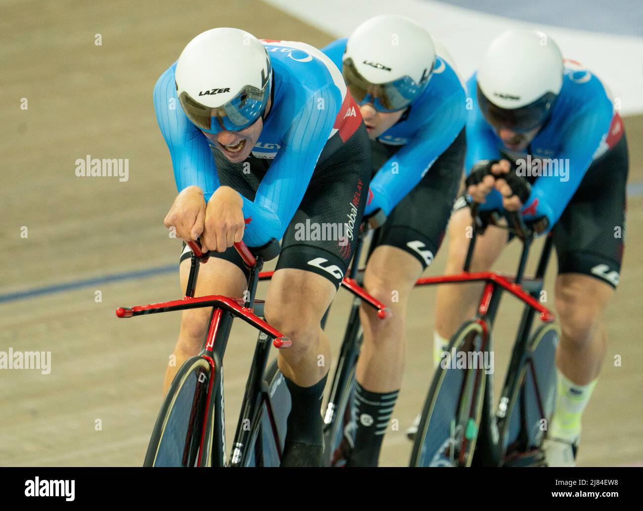 Milton, Ont, May 12, 2022. Canadians, front to back, Dylan Bibic, Gavin ...