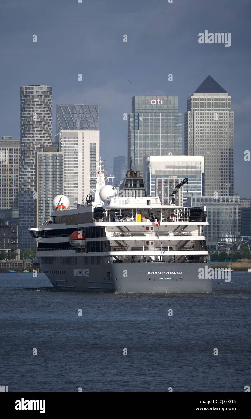 11/05/2022 Thames Barrier UK Cruise ship World Voyager sails through ...