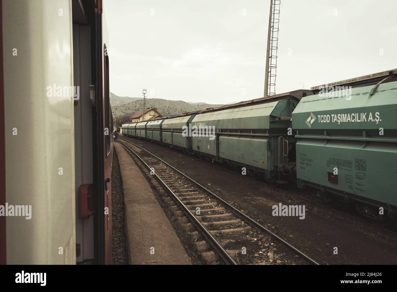Sivas, Turkey - February 22, 2022: TCDD Freight Trains on the railroad ...