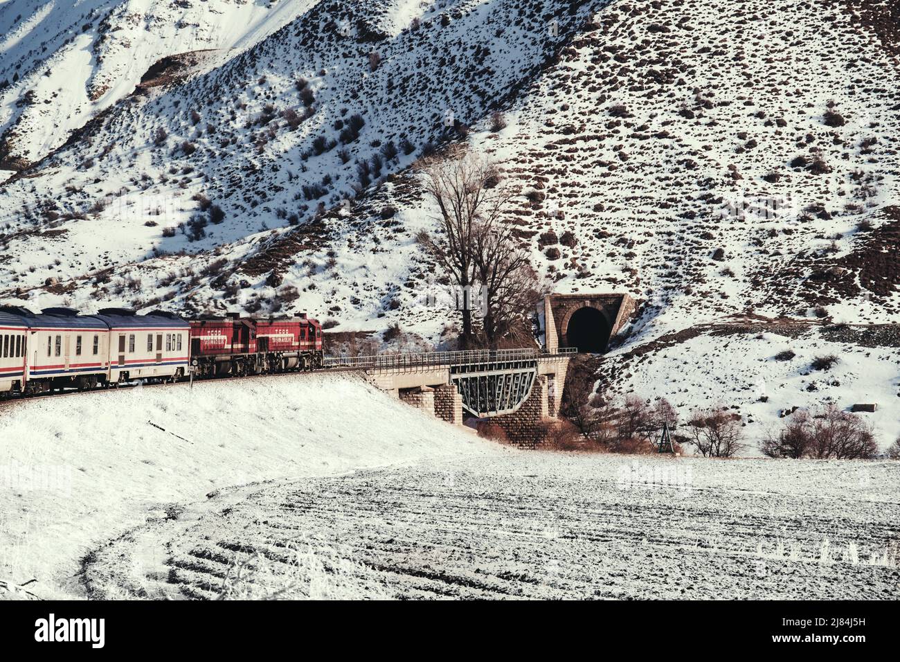 Erzincan, Turkey - February 22, 2022: Eastern express train and the ...
